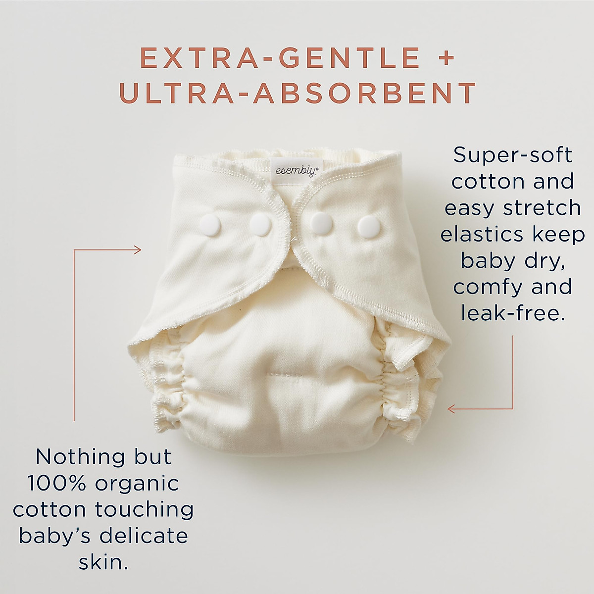 Esembly Cloth Diaper Try-It Kit, Starter Gift Set, Includes 3 Organic, Reusable Diapers Inners, 1 Stylish Outer, Patented Detergent & Wet Bag - Earth-Friendly Diapering, Mist, Size 1 (7-18lbs)