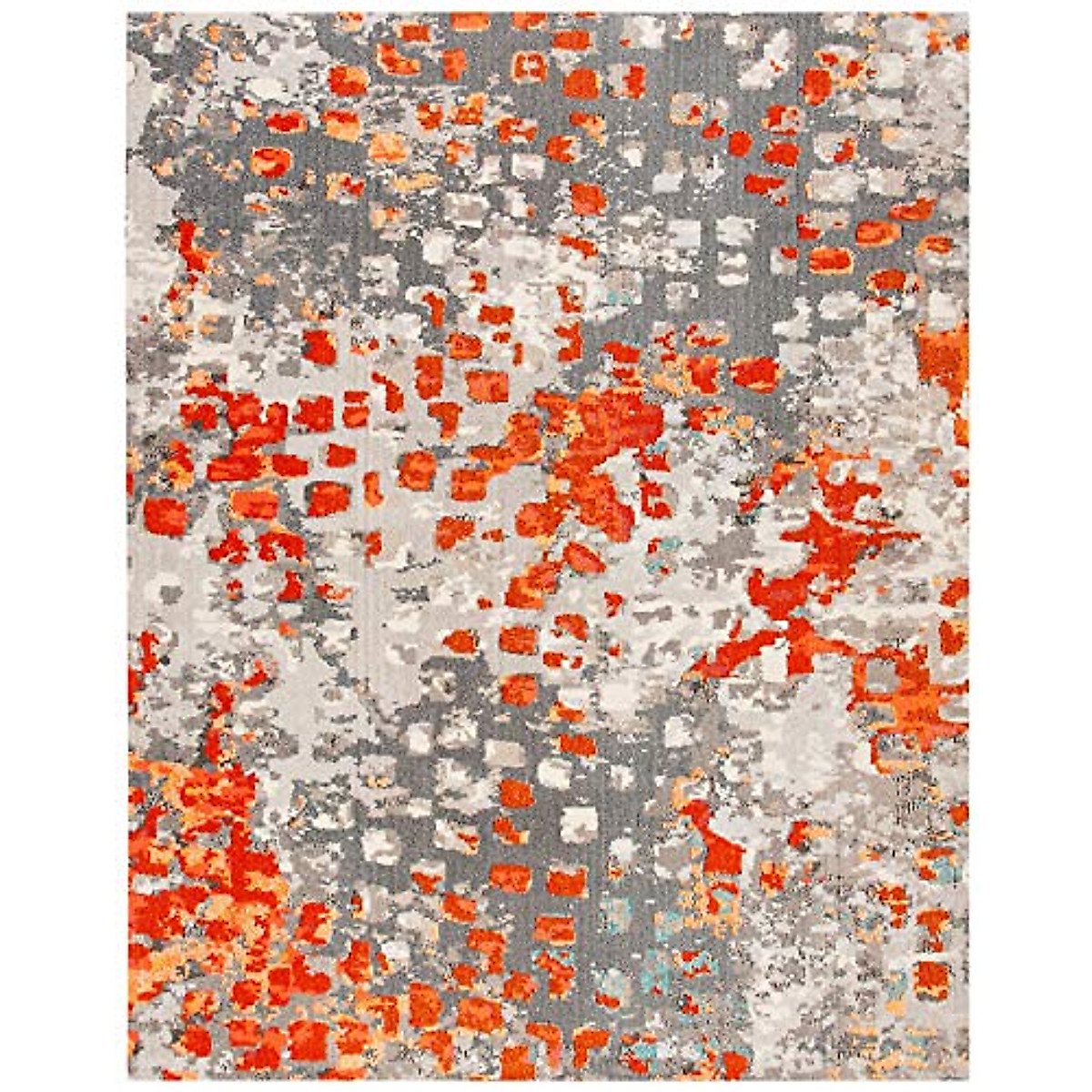 SAFAVIEH Madison Collection 8' x 10' Grey/Orange MAD425H Boho Abstract Distressed Non-Shedding Living Room Bedroom Dining Home Office Area Rug