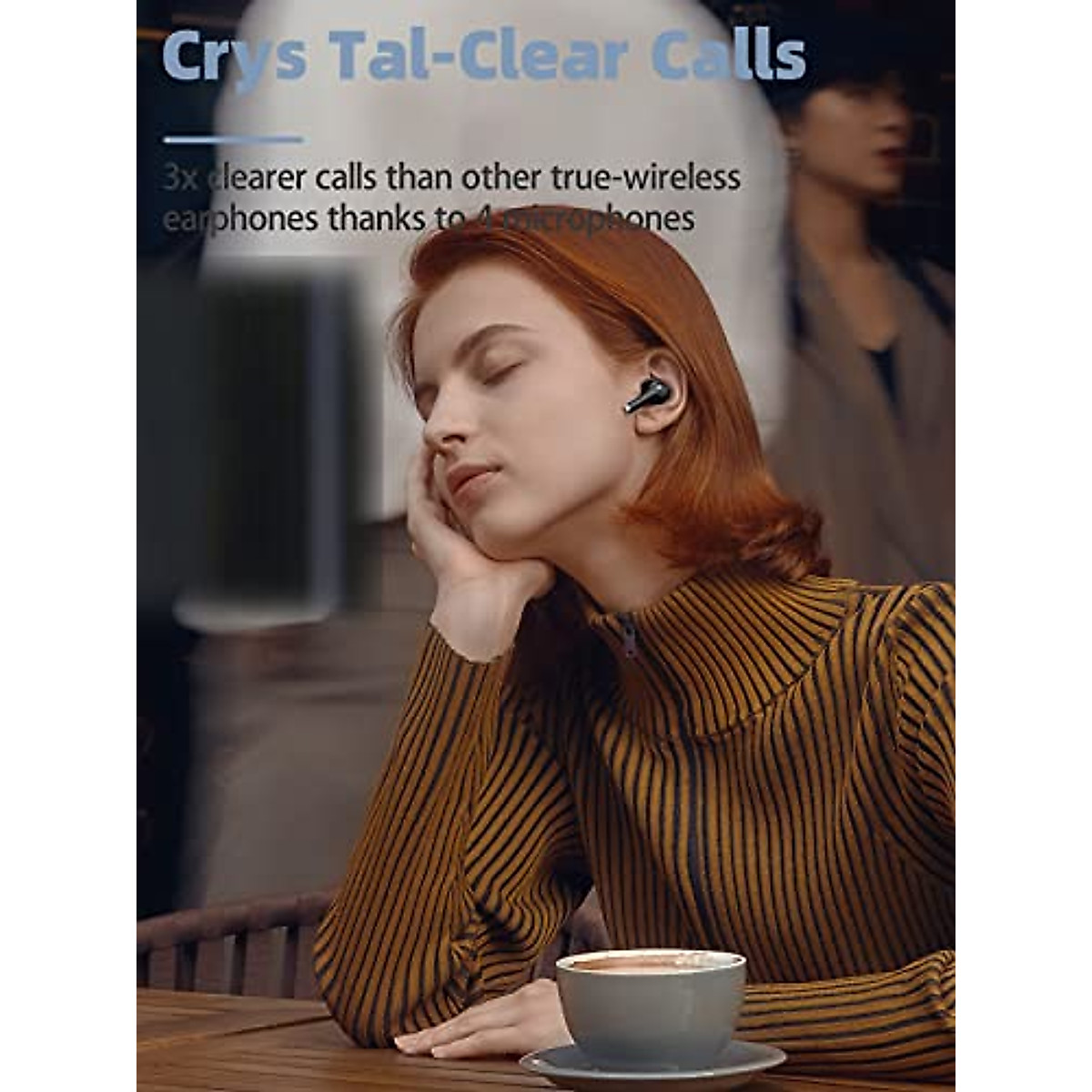 YHT Bluetooth 5.2 Wireless Earbuds, Clear Call Noise Cancelling with 4 Microphones Wireless in Ear Headphones, LED Power Display HiFi Stereo Sound Earphones Compatible for iPhone Android, Blue