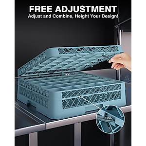 Wantjoin Glass Rack Commercial Dishwasher Racks, Drying Wine Cup Holder Storage for Bar Restaurant Kitchen, 2 Pack 36 Compartments with 2 Extenders, 2 Base and 4 Layers, 19.5 x 19.5 x 7.1 Inches, Blue