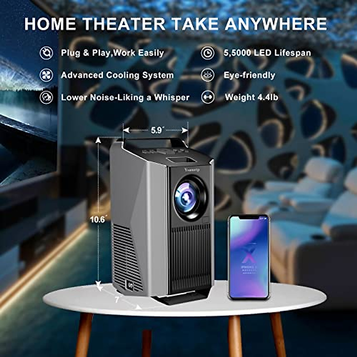 Native 1080P 5G WiFi Bluetooth Projector, 18000Lux Full HD Outdoor Movie Projector Support 4K Android/iOS Sync Screen&Digital Correction, Home Theater Video Projector Compatible w/TV Stick PC USB PPT