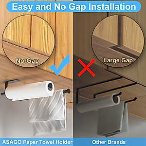 Paper Towel Holder 2 Pack, Under Cabinet Paper Towel Holder Wall Mount, Self Adhesive or Drilling Kitchen Towel Holder, SUS304 Stainless Steel Paper Towel Holder for Kitchen Bathroom RV Blcak