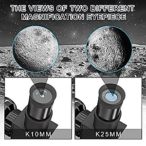 Telescope, 2 Eyepieces Portable Telescopes for Kid Adults Astronomy Professional Beginners with Finderscope, Tripod, Phone Adapter