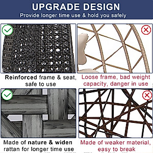 2 Person Swing Chair with Stand, X-Large Wicker Rattan Hanging Egg Chair Loveseat Chair with Cushion and Cover for Indoor Outdoor Bedroom Patio Garden (Black Frame + Dusty Blue Cushion)