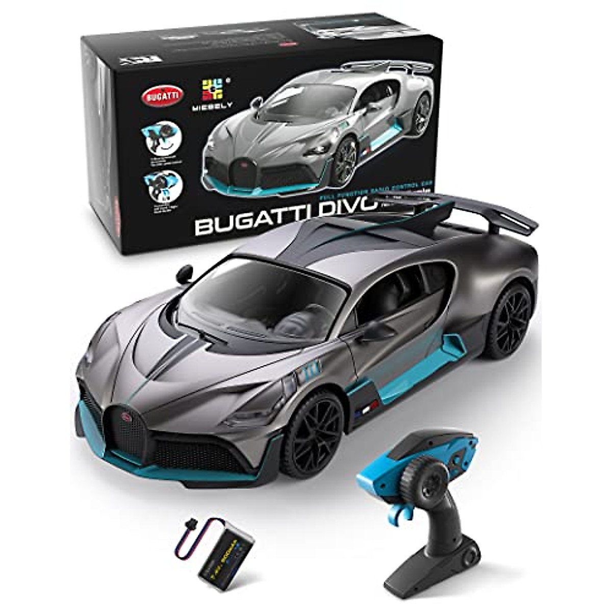 MIEBELY Bugatti Divo Remote Control Car, Rechargeable High Speed Toy Car 12km/h Officially Authorized Model Car 2.4Ghz Vehicle Racing Hobby Rc Car Children, Adults with LED Lights Birthday Gift