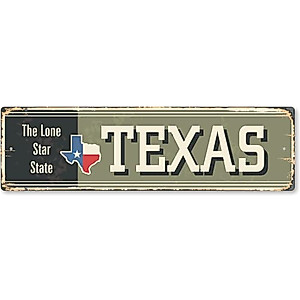 SmartSign 4 x 14 inch Texas State Vintage Metal Sign “The Lone Star State”, 40 mil Rustproof Aluminum with Clear Overcoat, Retro Wall Décor, Multicolor