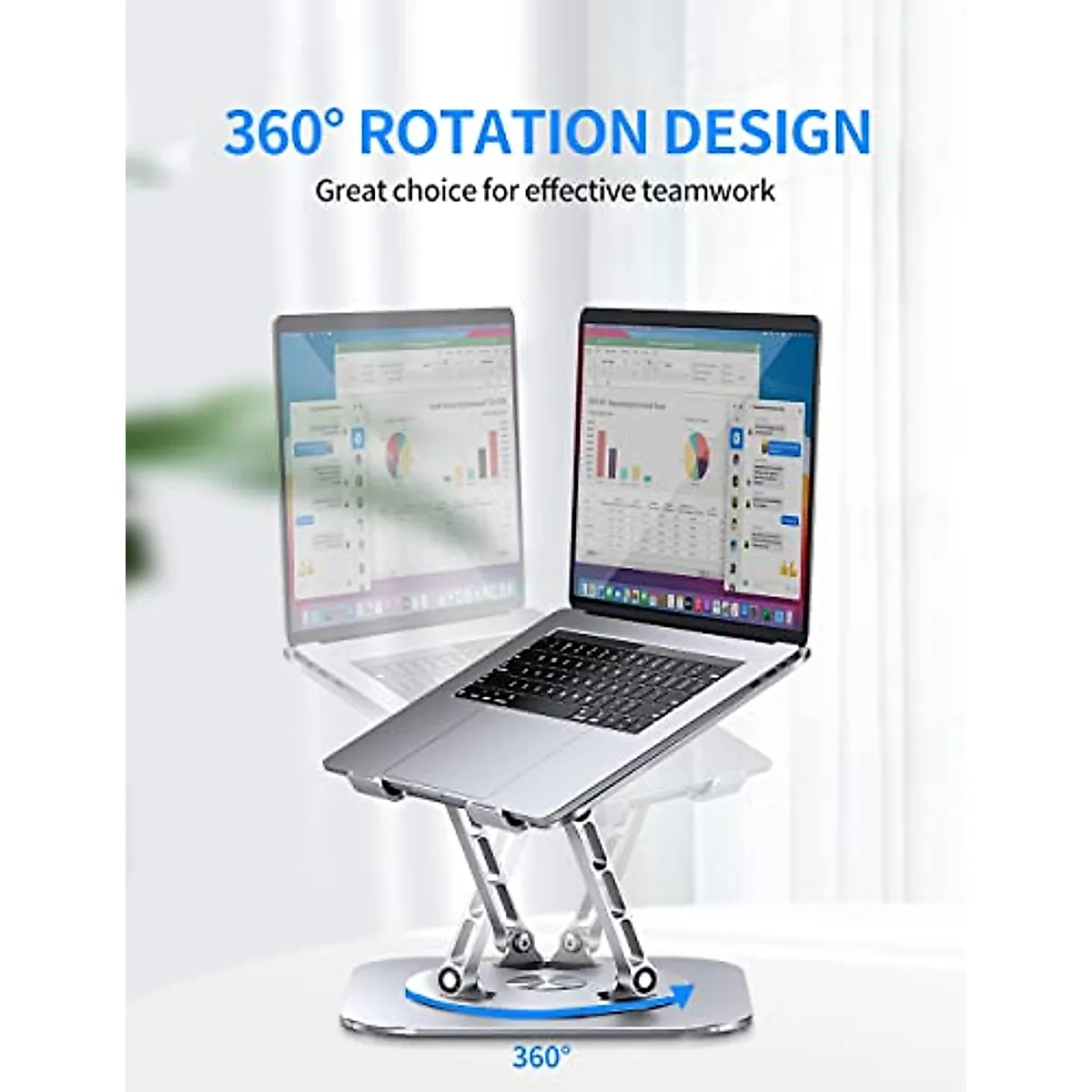 AOEVI Adjustable Laptop Stand with 360 Rotating Base, Computer Stand for Laptop Ergonimic Foldable Laptop Riser for Desk Compatible with MacBook Pro/Air Notebook up to 16 Inches, Silver