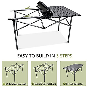 BOMOOMOO Camping Portable Folding Tables & 4Pcs Chairs Set, Collapsible Picnic Side Table & Chairs with Carrying Storage Bag, Black