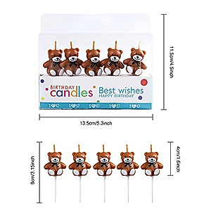 BoKin 5 Pcs Cute Brown Bear Birthday Candles, Teddy Bear Cake Topper, Mini Bears Candles for Kids Birthday Cake Decoration, Birthday Party Supplies