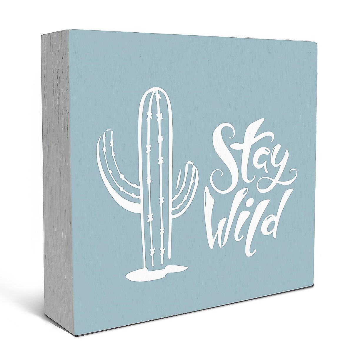 SRADMO Stay Wild Retro Western Country Cactus Wood Box Sign Desk Decor，Wild West Wooden Block Box Sign Decoration For Western Home Shelf Table Decor
