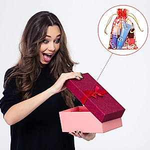 Shappy 100 Pieces Heart Organza Bags 4 x 6 Inch Sheer Drawstring Bags Jewelry Candy Pouch Gift Bags for Valentine's Day Wedding Christmas Festival Party Favors (Red)