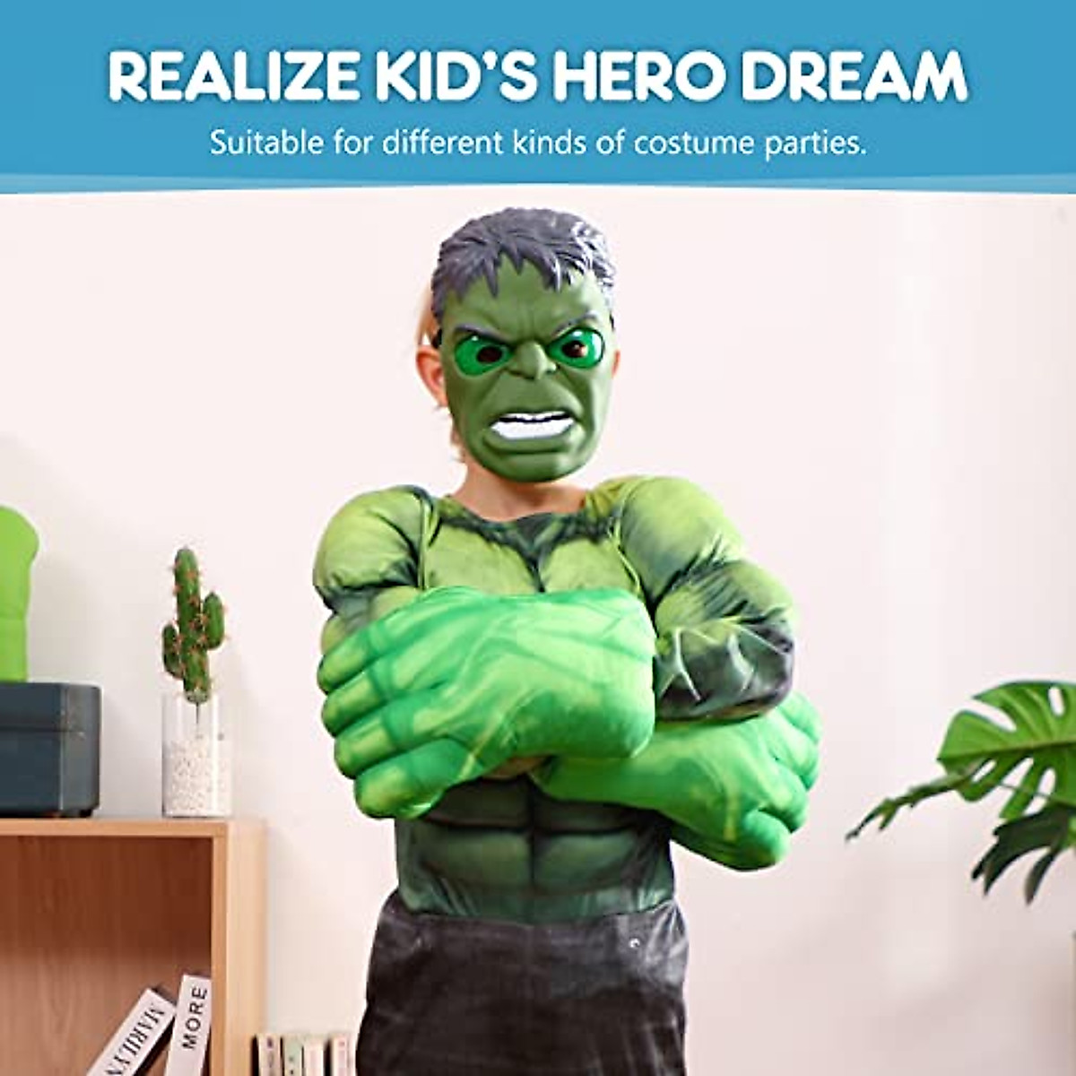 neexan Kids Superhero Costume Smash Hands, 1 Pair Soft Plush Incredible Boxing Gloves Boys, Girls, Toddler (Light Green)