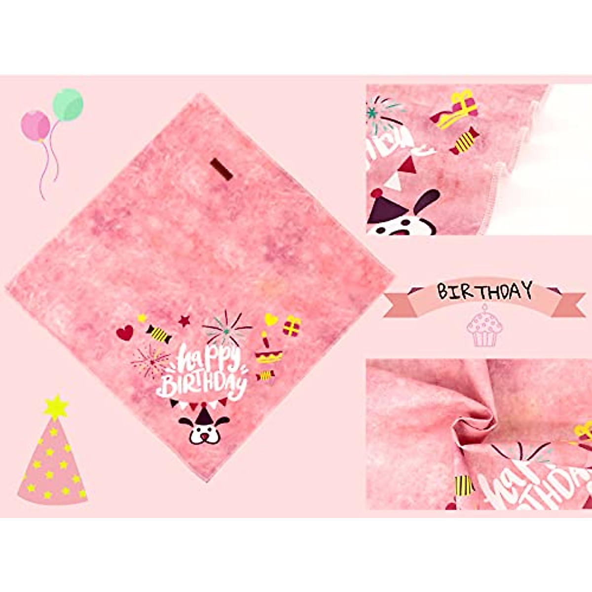 Elegant little tail Dog Bandanas - 1Pack Brithday Gift Washable Female Dog Scarf Square Dog Bib Kerchief Scarf Adjustable pet Bandana for Medium Large Girl Dogs