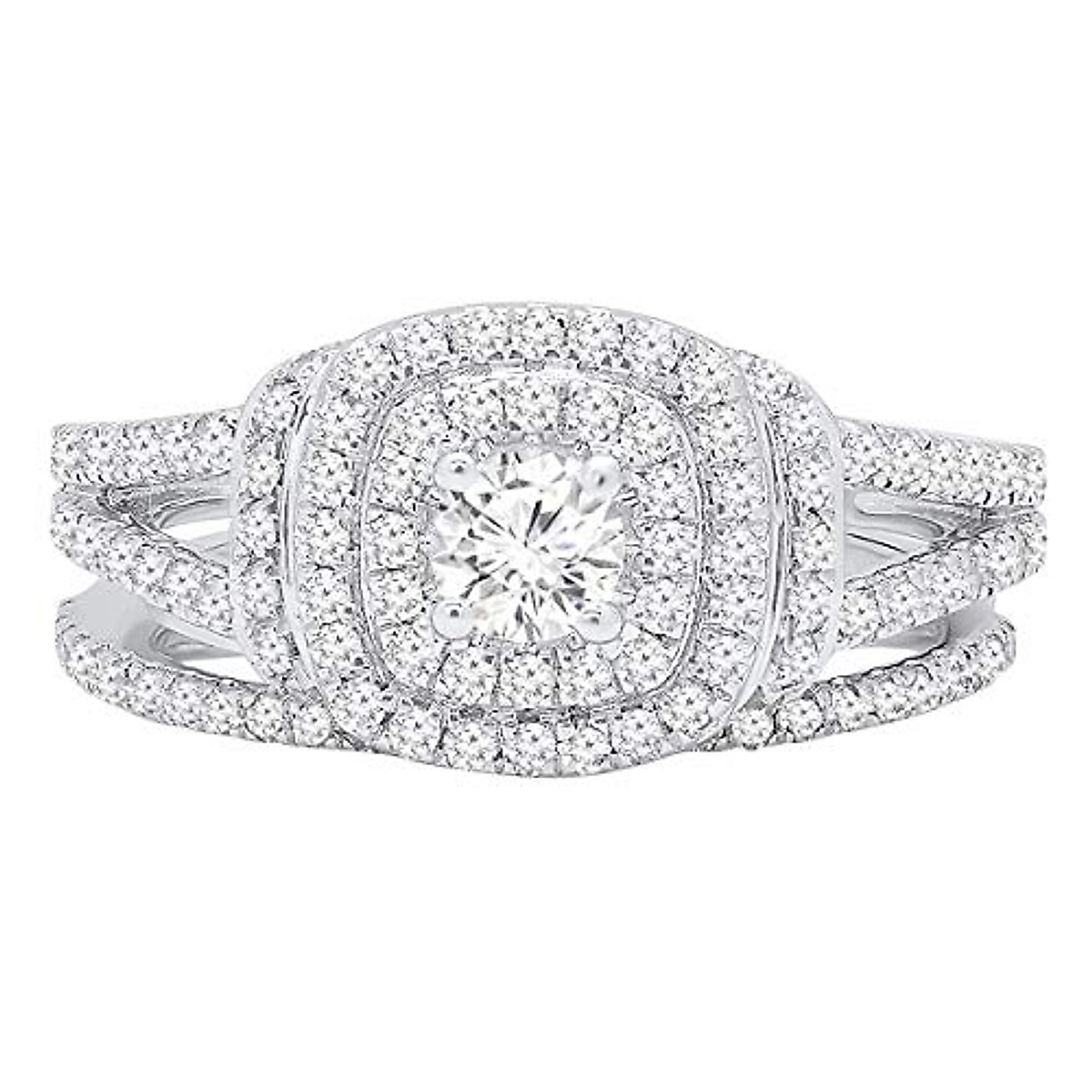 Dazzlingrock Collection 1.00 Carat (Ctw) 14K Round Diamond Ladies Bridal Halo Engagement Ring Set 1 CT, White Gold, Size 7