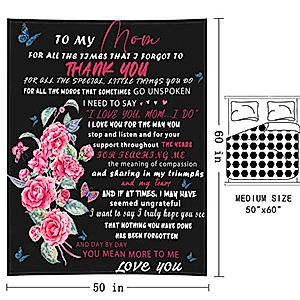 Mom Gift from Son Daughter Personalized Soft Flannel Blankets Flower Butterfly Throw Blankets Gift for Mothers Day Birthday Family Holiday 50"x 60"