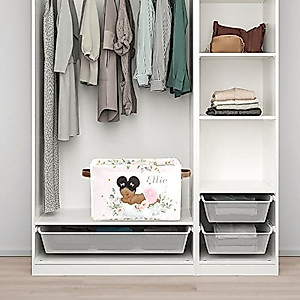 Princess Girl Pink Floral Personalized Storage Bins,Foldable Baskets Organizer with Handle for Nursery Pet Toy Clothes Box 1 Pack