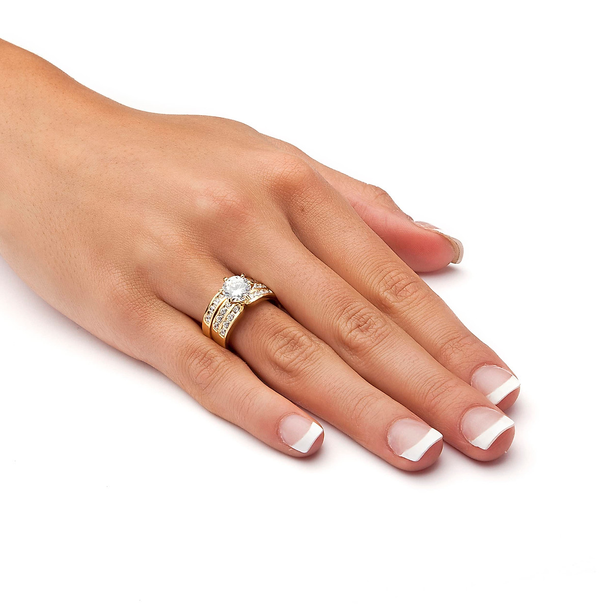 PalmBeach Goldtone Round Cubic Zirconia Bridal Ring Set Sizes 6-10 Size 8