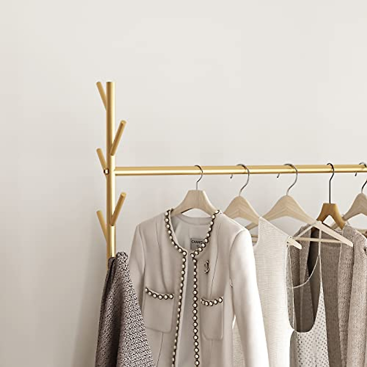 Smlttel Metal Gold Clothes Rack for Hanging Clothes, Rolling Clothing Rack for Boutique Display, Gold Coat Rack Standing Garment Rack with Shelf, Industrial Pipe Rack, Heavy Duty Clothing Rack, Gold