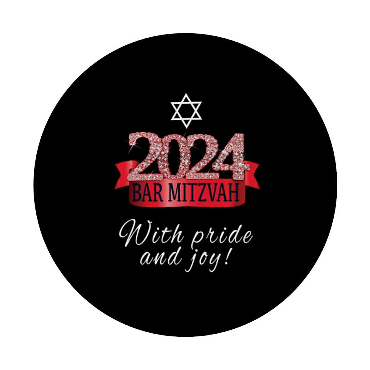 Bar Mitzvah 2024 I With Pride & Joy I Red Banner Decor PopSockets Standard PopGrip
