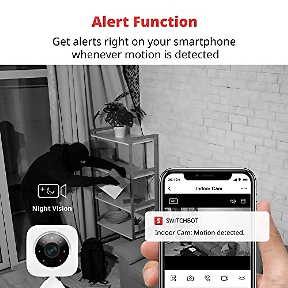 SwitchBot Security Indoor Camera, Motion Detection for Baby Monitor 1080P Smart Surveillance WiFi(2.4Ghz) Pet Camera for Home Security with Night Vision, Two-Way Audio, Works with Alexa