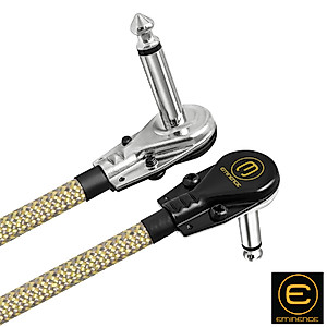 6 Units - 12 Inch - Audioblast HQ-1-BRAID(Tan + Beige) - Flexible - Dual Shielded (100%) - Instrument Effects Pedal Patch Cable w/ ¼ inch (6.35mm) Low-Profile, R/A Pancake TS Plugs & Protective Boot