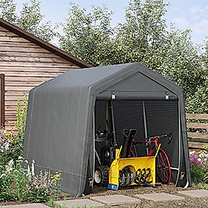 Outsunny 9' x 8' Garden Storage Tent, Heavy Duty Bike Shed, Patio Storage Shelter w/Metal Frame and Double Zipper Doors, Dark Grey