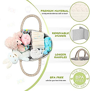 Baby Diaper Caddy Organizer, Stylish Cotton Rope Baby Basket Nursery Storage Organizer for Changing Table, Maliton Extra Large Diaper Caddy for Baby Stuff, Baby Registry Must Haves