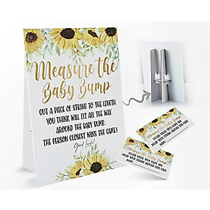 How Big is Mommys Belly Game, Measure Mommy's Belly Sign(Sign 8x10 Inch), Sunflower Theme Baby Shower Games, Baby Showers Decorations, 1 Standing Sign + 50 Guessing Cards(bump24)
