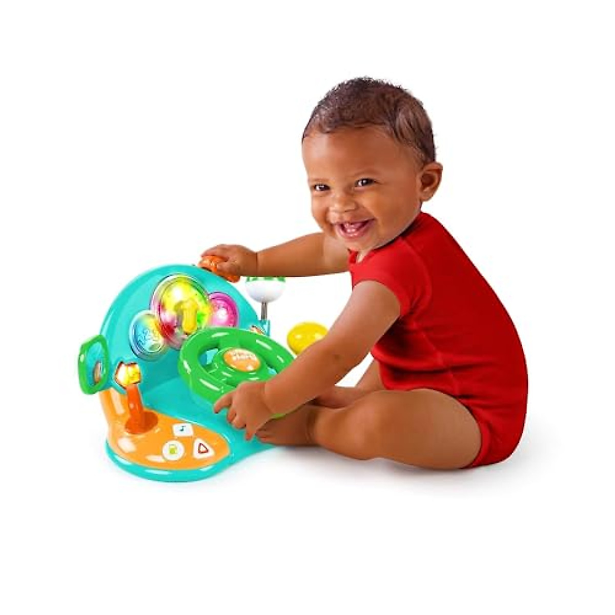 Bright Starts Lights and Colors Driver Toy Steering Wheel with Car Sounds for Pretend Play - Green, 6 Months and up