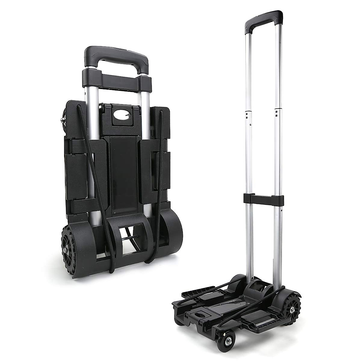 DricRoda Folding Hand Truck, 155lb Heavy Duty 4 Wheels Portable Luggage Cart, Lightweight Aluminum Foldable Carry-on Hand Trucks Dolly for Boxes and Parcels Moving, House or Office, Workshop Use