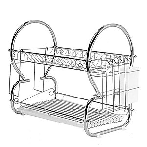 SDGH Drain Dish Rack - Double Rack Storage Shelf Dishware Kitchen Rack