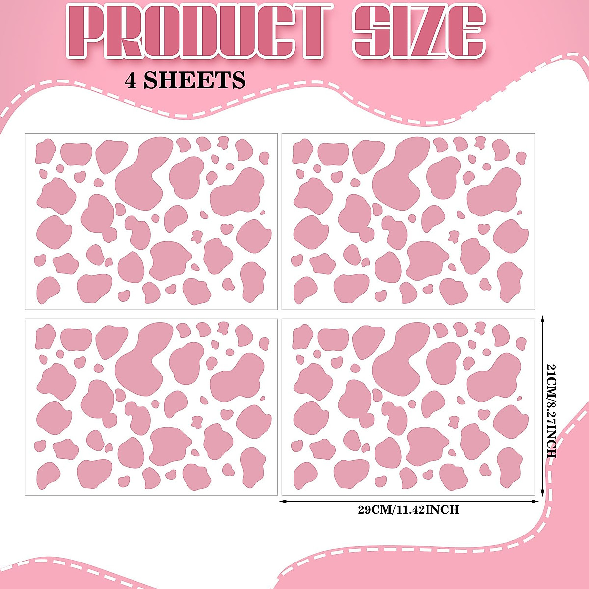 184 Pcs Cow Print Stickers, Adhesive Wall Stickers Cow Print Vinyl Art Decal Removable Wall Decor Waterproof Animal Design Decals for Bedroom Living Room Nursery(Pink)