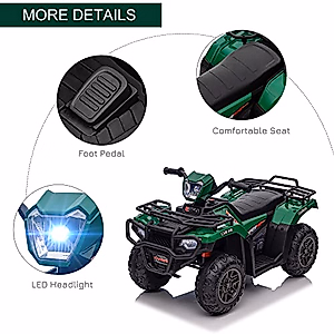 Aosom 12V Kids ATV Battery-Operated with AUX Port & USB, Kids 4 Wheeler with Tough Wear-Resistant Tread, Electric Four Wheeler Kids Ride on Car Electric Car, Green