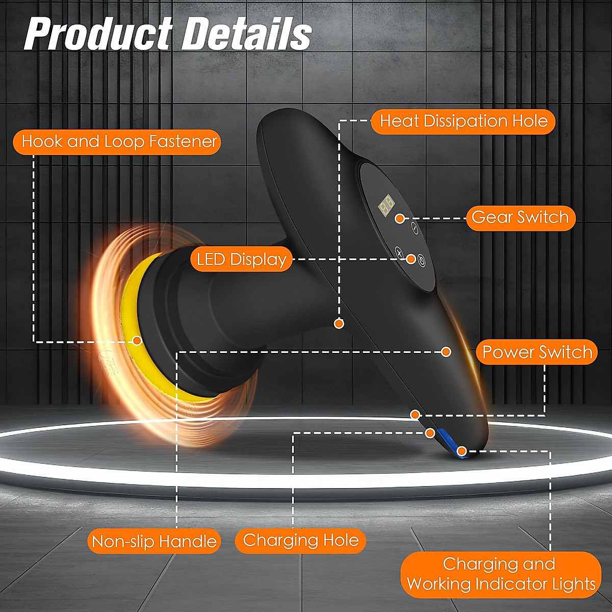 Konvixon Cordless Buffer Polisher, 4 In Mini Buffer Polisher Kit with Built-in rechargeable Battery, 19 Pcs 6 Variable Speed 6000RPM Orbital Polisher for Car Detailing, Polishing,Scratch Removing