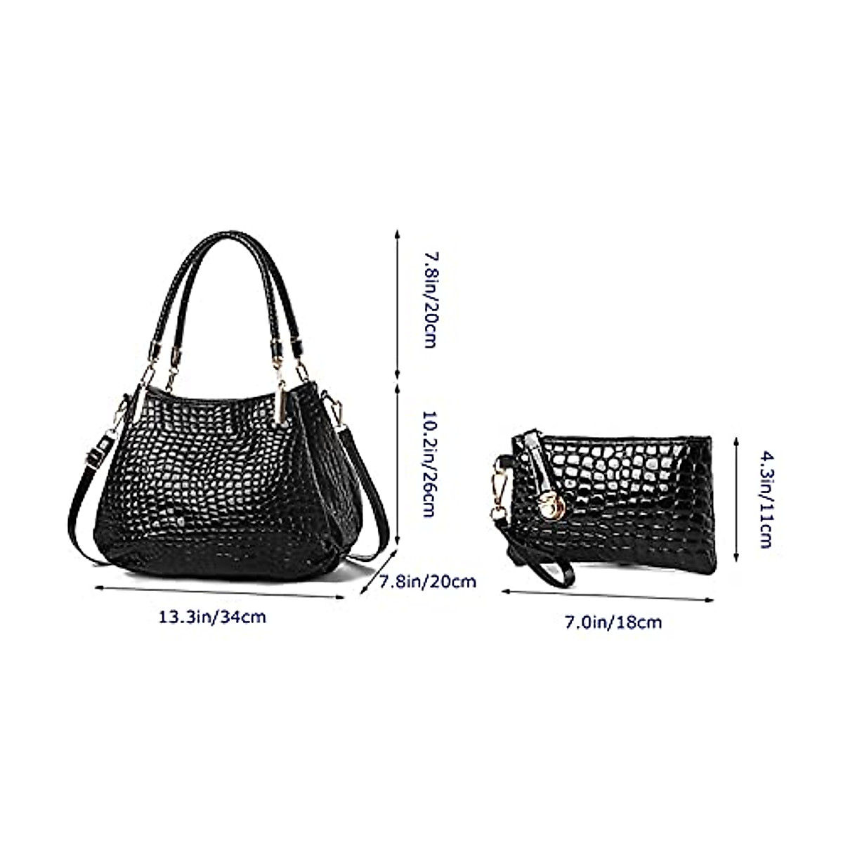 SMALL BLUE Women Synthetic PU Leather Tote Hobo Shoulder Hit the color Crossbody Bag Large capacity Clutches Satchels-Black