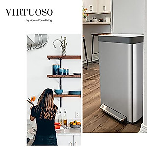 Home Zone Living 18.5 Gallon Kitchen Trash Can, Tall Stainless Steel Liner-Free Body, 70 Liter Capacity, Silver, Virtuoso Series