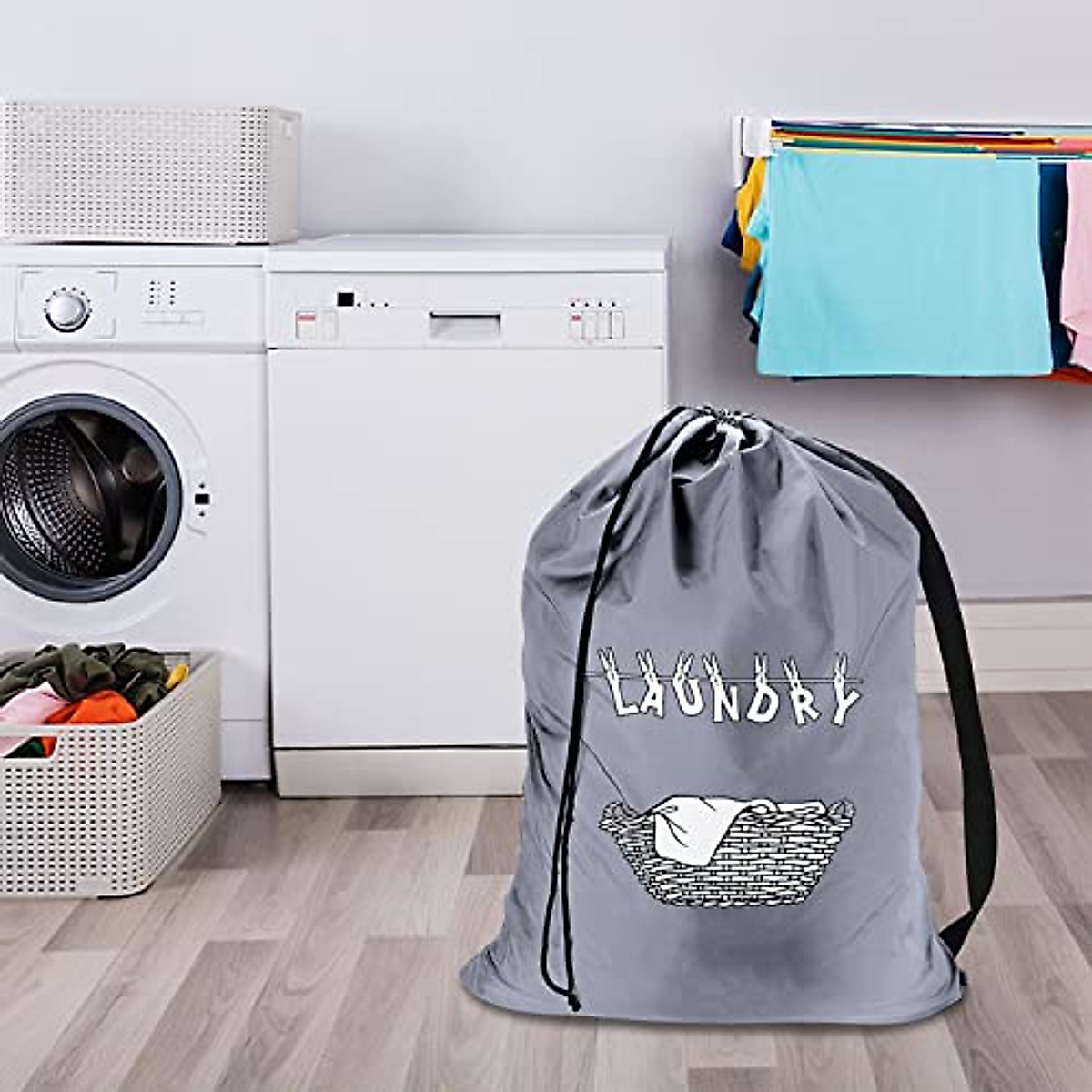 Large Laundry Bag with Strap, Laundry Bags Extra Large Heavy Duty, College Laundry Bag, Travel Laundry Bags for Dirty Clothes, Dirty Laundry Travel Bag, Easy Fit a Laundry Hamper or Basket…