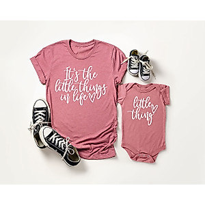 Olive Loves It's The Little Things Cursive Mommy & Me Matching Outfits White on Mauve Shirt Adult Large