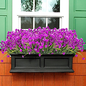 Artificial Fake Flowers, 4 Bundles Outdoor UV Resistant Greenery Shrubs Plants Indoor Outside Hanging Planter Home Garden Décor（Purple）