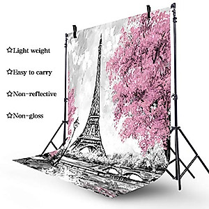 Riyidecor Eiffel Tower Backdrop Fabric Polyester Gray Paris Photography Background Pink Black and White Scenic 5Wx7H Feet Decoration Celebration Props Party Photo Shoot Backdrop Blush RY-PKKE