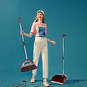 Brooms and Dustpan Set with 35" Long Handle, 181° Rotatable Standing Storage Buckle Type, Built-in Combs and Scraper, Lightweight & Robust, for Home, Kitchen, Room, Office, Floor Use