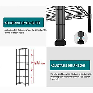 Anfan 6 Tier Wire Shelving Unit Heavy Duty Metal Wire Storage Shelves with Adjustable Leveling Feet & Side Hooks for Kitchen, Garage and Office (Black)