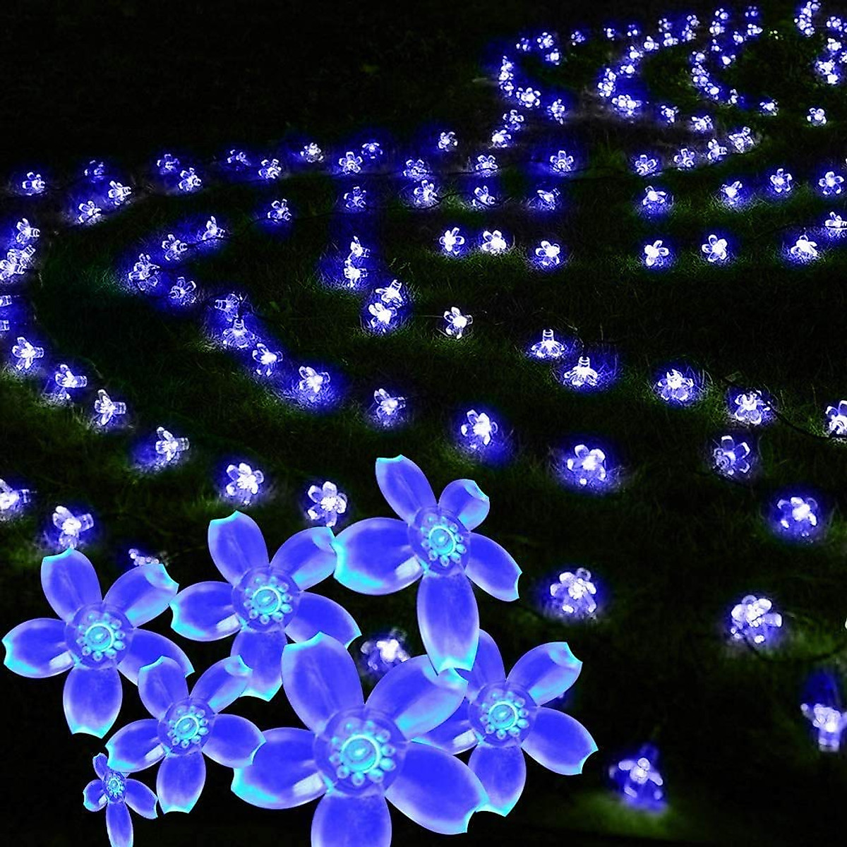 WONFAST Solar Flower Lights, Waterproof 23ft/7M 50LED Peach Blossom Flower Solar Fairy Decorative String Lights for Outdoor Garden Home Wedding Christmas Party Lighting Decorations (Blue Flower)