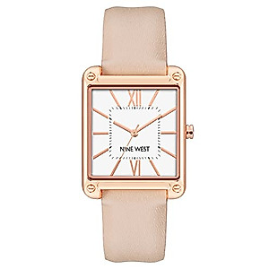 Nine West Women's Japanese Quartz Dress Watch with Faux Leather Strap, 18 (Model: NW/2116RGBH), Blush Pink/Rose Gold