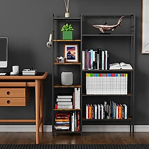 Iaocpio 6 Tier Bookshelf 70 inch Tall Bookcase, Double Wide Bookshelves with 6 S-Hooks.