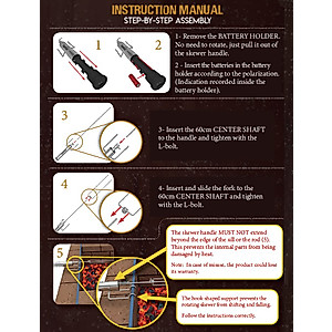 ESPETOSUL Single Automatic Spinning Barbecue Skewer, Battery Operated Portable Barbecue Spinning Skewer