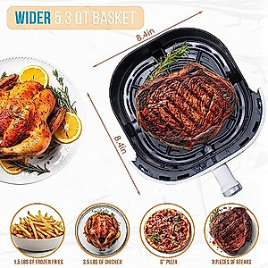 Bear Air Fryer, 5.3Qt for Quick and Oil-Free Healthy Meals, Easy View and Smart 8 in 1 Digital Touchscreen, Shake Reminder, Dishwasher-Safe & Non-stick Basket, Disposable Paper Liner and Recipes included