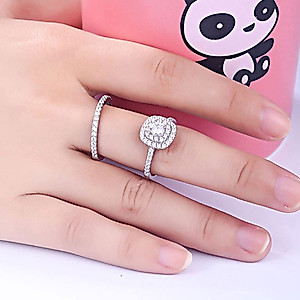 WSX Solid Gold 0.5ct Moissanite Bridal Rings Sets for Women Round Simulated Diamond Her Halo Wedding Engagement Ring, 2 Piece Set