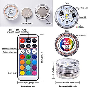 Mini Submersible Led Lights with Remote, Small Underwater Tea Lights Candles Waterproof 1.5" RGB Multicolor Flameless Accent Lights Battery Operated Vase Pool Pond Lantern Decoration Lighting (10pcs)