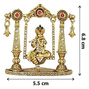 Metal Golden Lord Krishna Idol On Jhula Statue Car Dashboard Temple Puja Home Decor Office Showpiece 5.5 Cm Pack of 1 Pcs